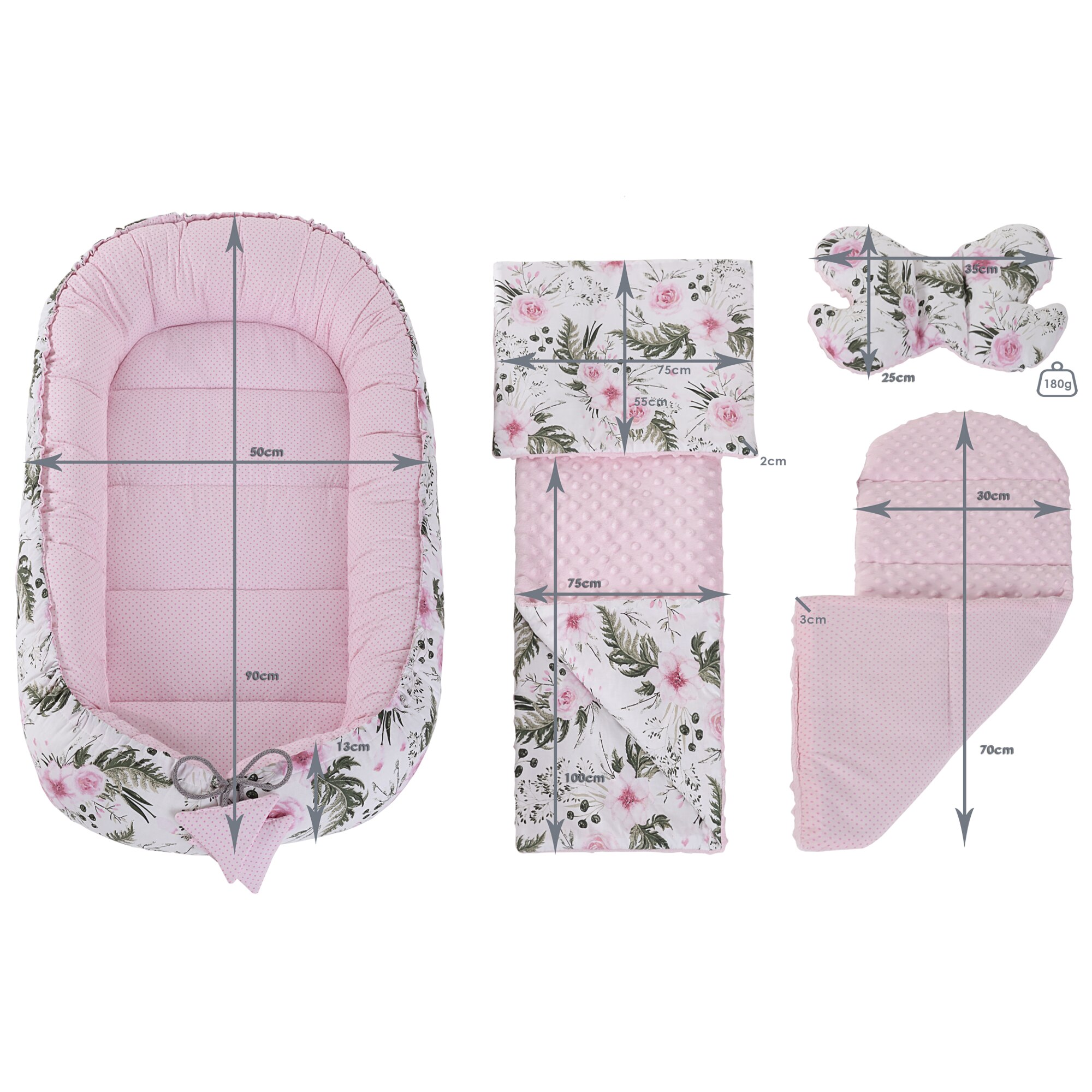 Set de 5 piese Cosulet bebe, Medi Partners, Model flori roz, cu ...