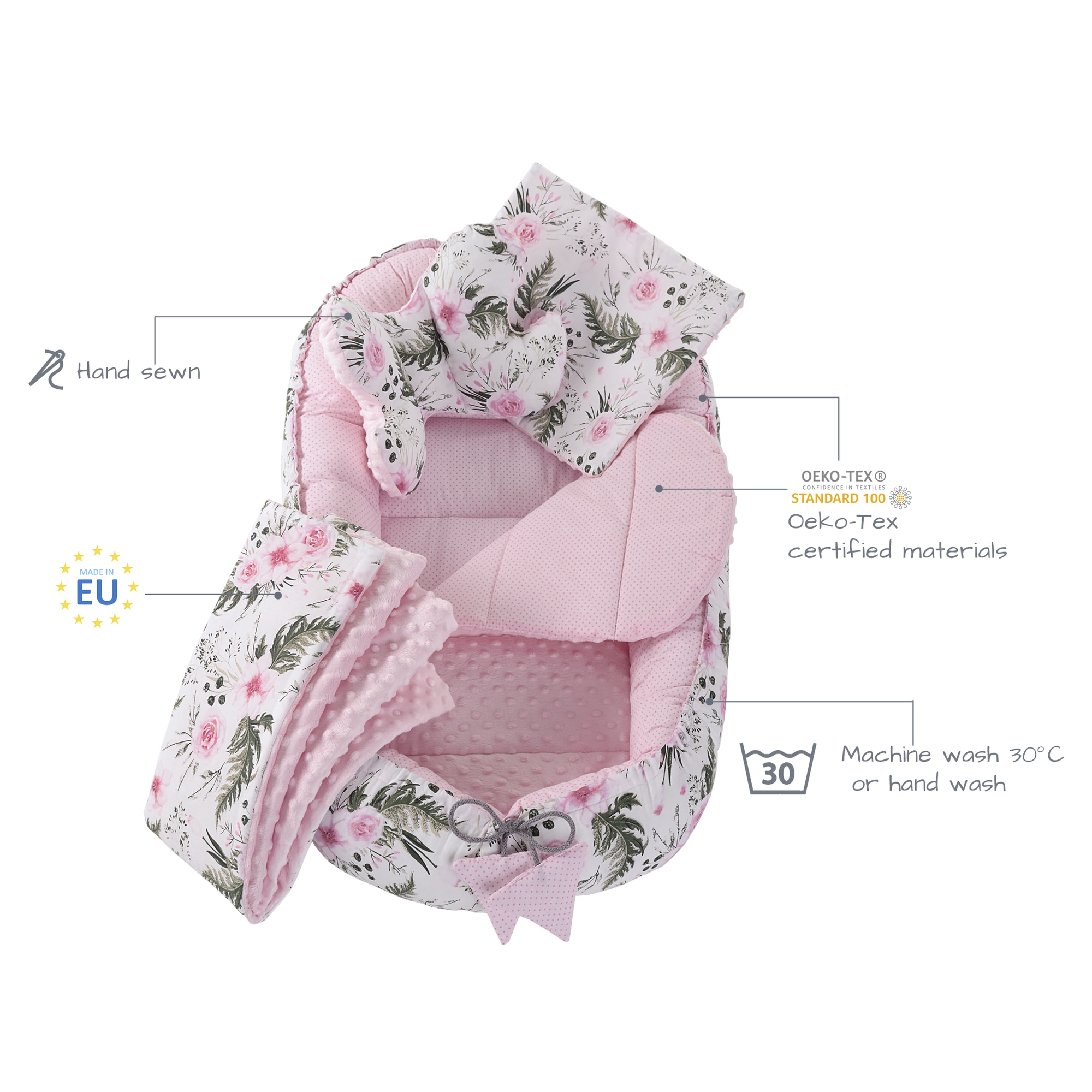 Set de 5 piese Cosulet bebe, Medi Partners, Model flori roz, cu ...