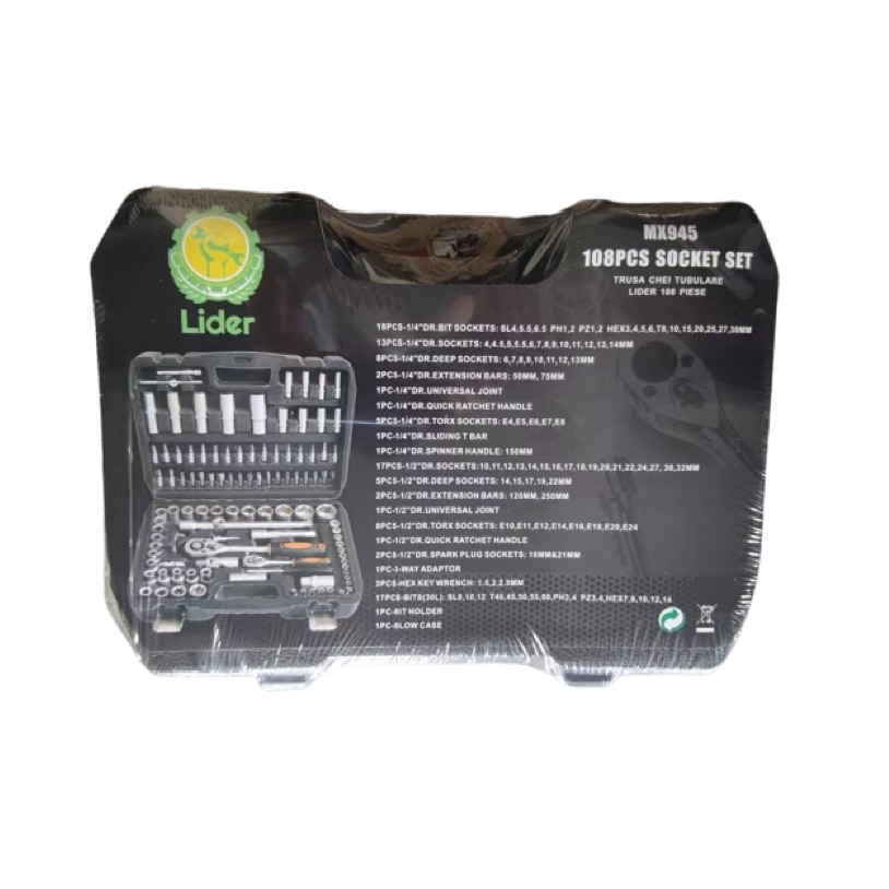 Trusa de chei tubulare Lider, 108 piese, material chrome vanadium ...