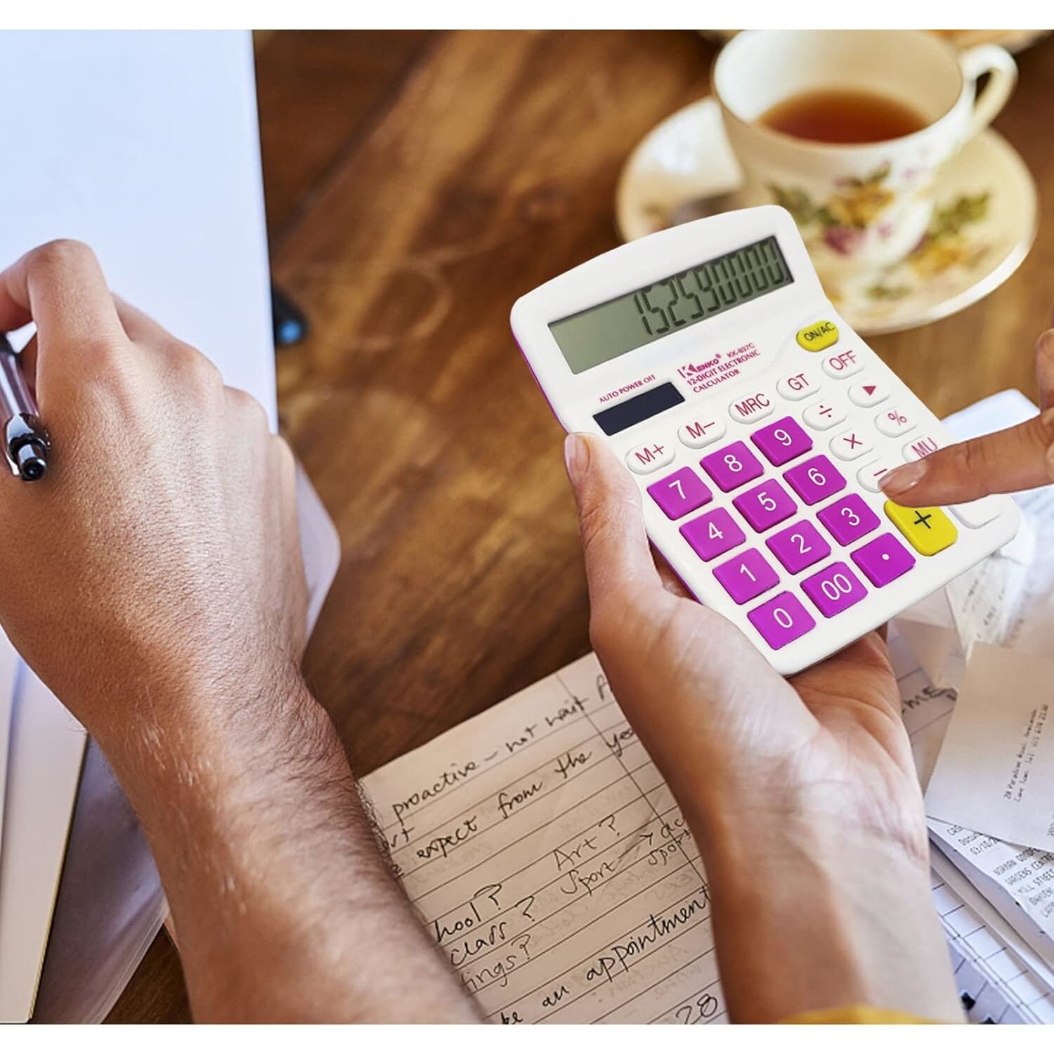 Calculator de birou, Sunmostar, baterie, 12 cifre, cu afisaj LCD, roz ...