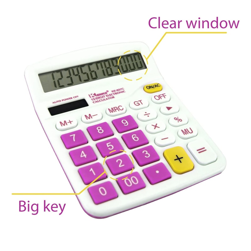 Calculator de birou, Sunmostar, baterie, 12 cifre, cu afisaj LCD, roz ...