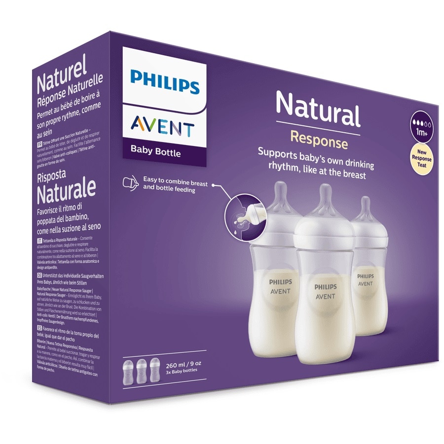Set de 3 biberoane pentru nou-nascuti, Philips Avent Natural Response ...
