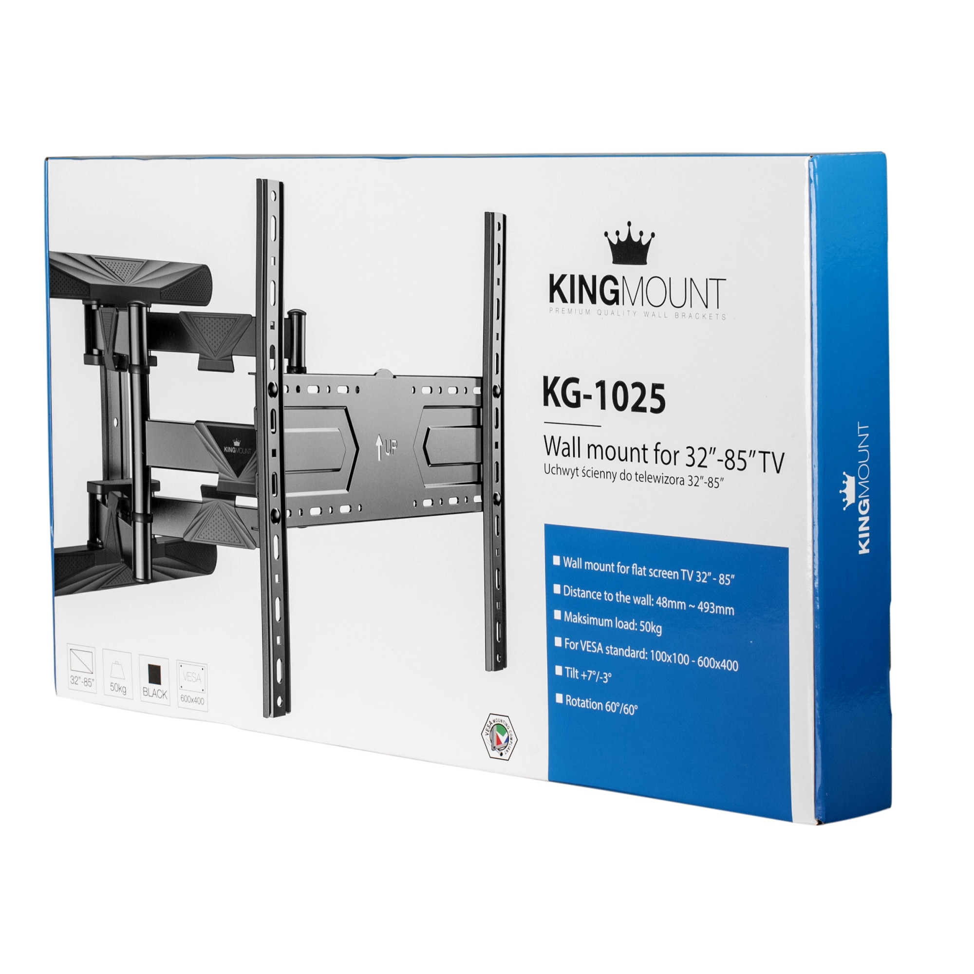 Suport TV de Perete KingMount KG-1025, Universal, Pivotant, Diagonala 32″ - 85″, Max 50kg, Vesa ...