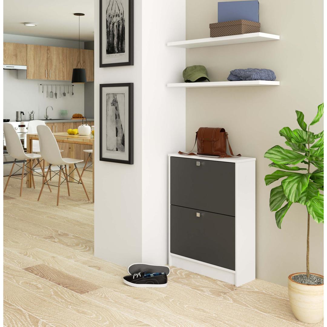 Pantofar, cu 2 sertare, alb - gri, 60 x 80 x 20 cm - eMAG.ro