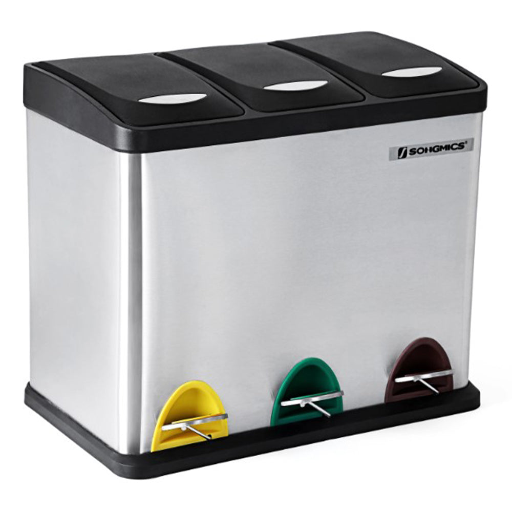 SONGMICS Cos de gunoi din inox cu 3 compartimente colectare selectiva ...