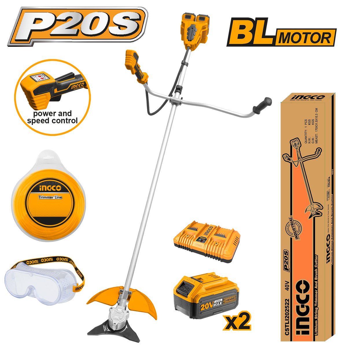 Motocoasa, INGCO, de tuns iarba gazon, cu 2 acumulatori de 4A ...