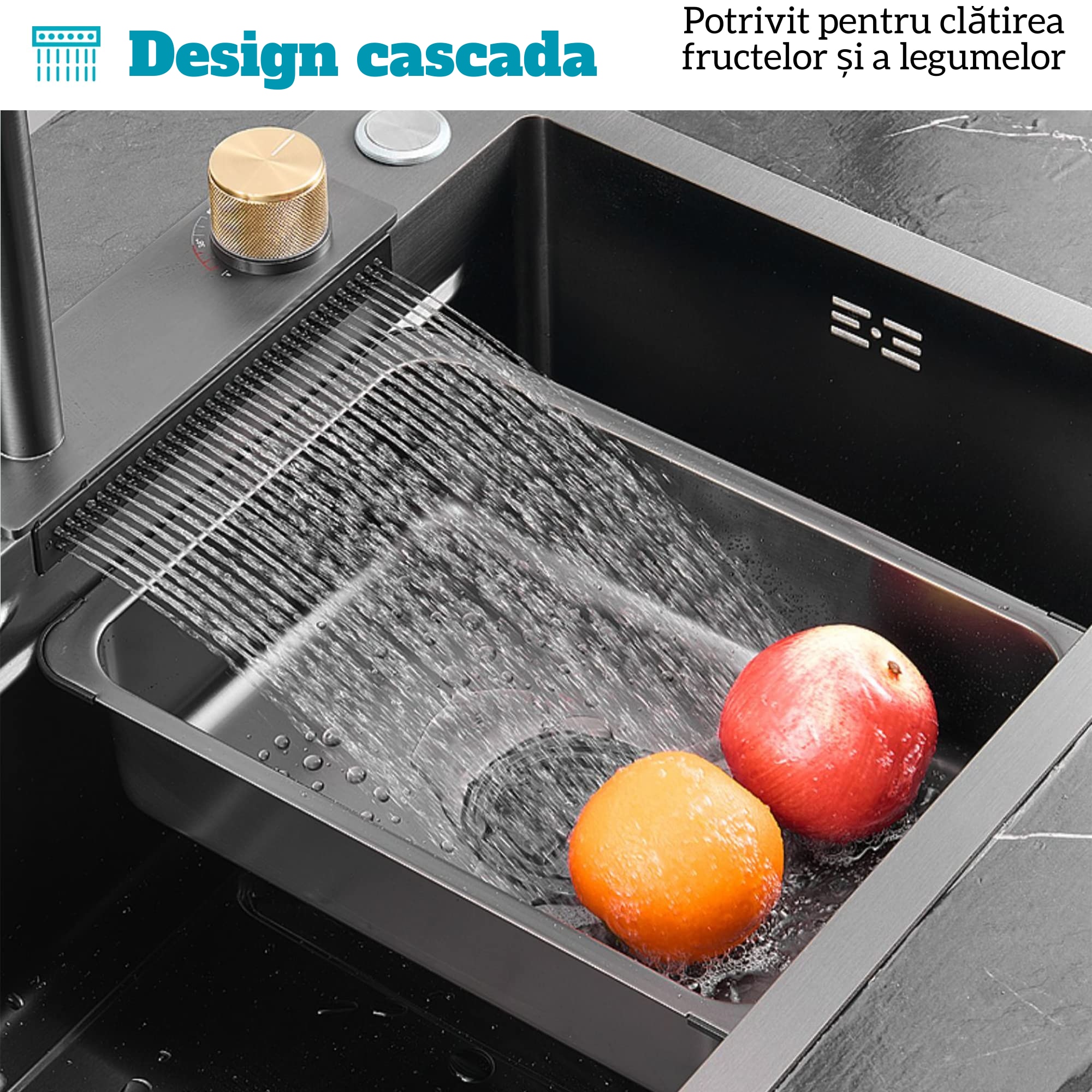 Set chiuveta bucatarie, Milmatt, multifunctionala, baterie cu dus ...