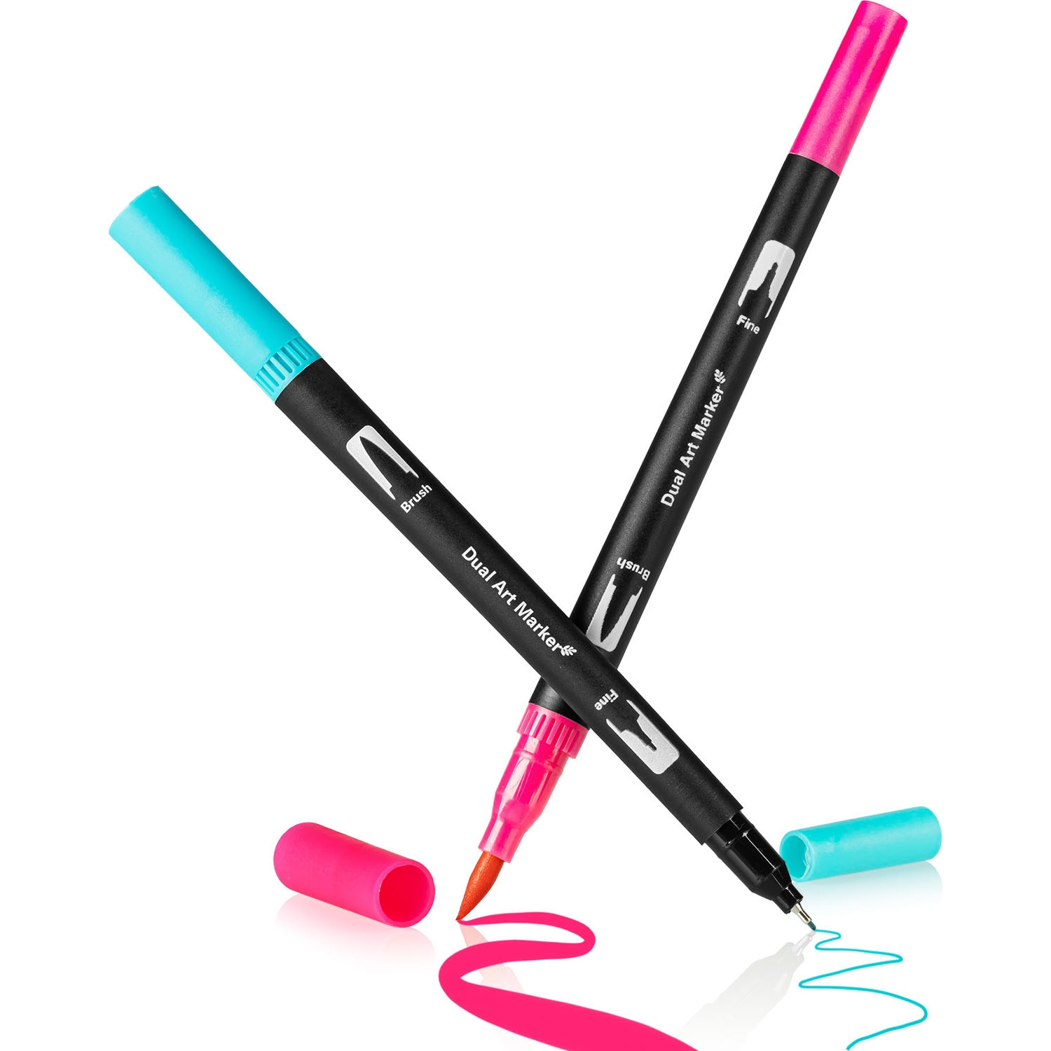 Set de 100 de carioci acuarela brush pen, RAGI, capete duble, cerneala ...