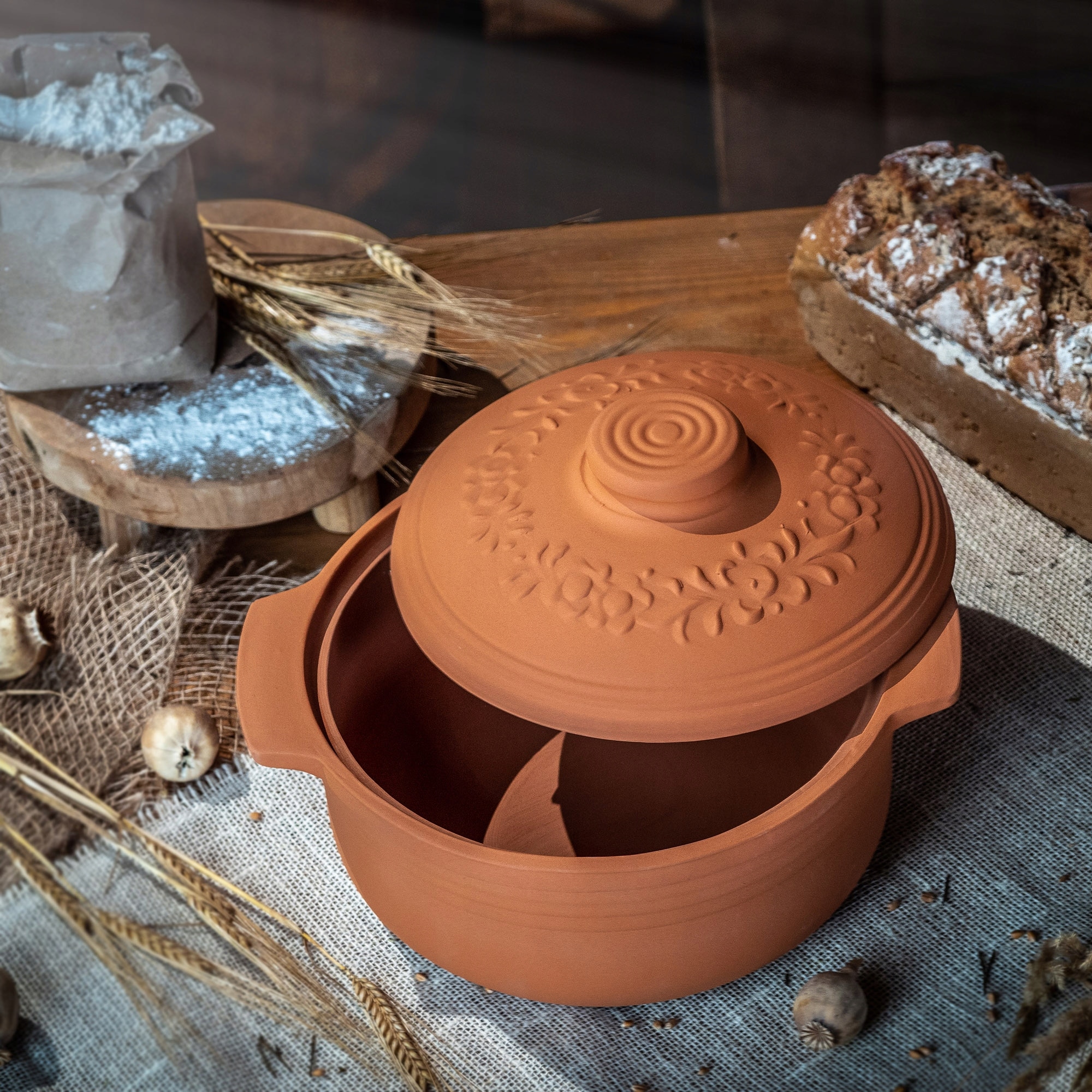 Oala romana cu capac, Kadax Augustus, Lut, Rotund, 33 x 27 x 18 cm, 4 l ...