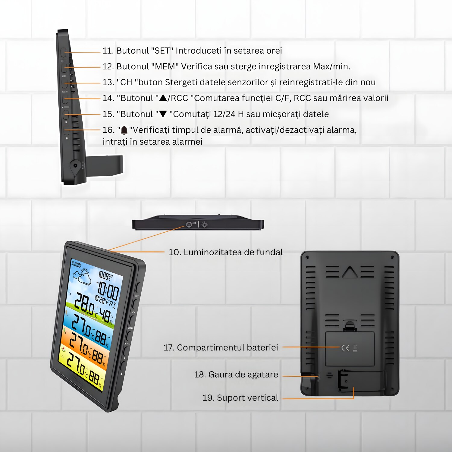 Statie Meteo fara fir cu 3 senzori externi wireless ACV Premium ...