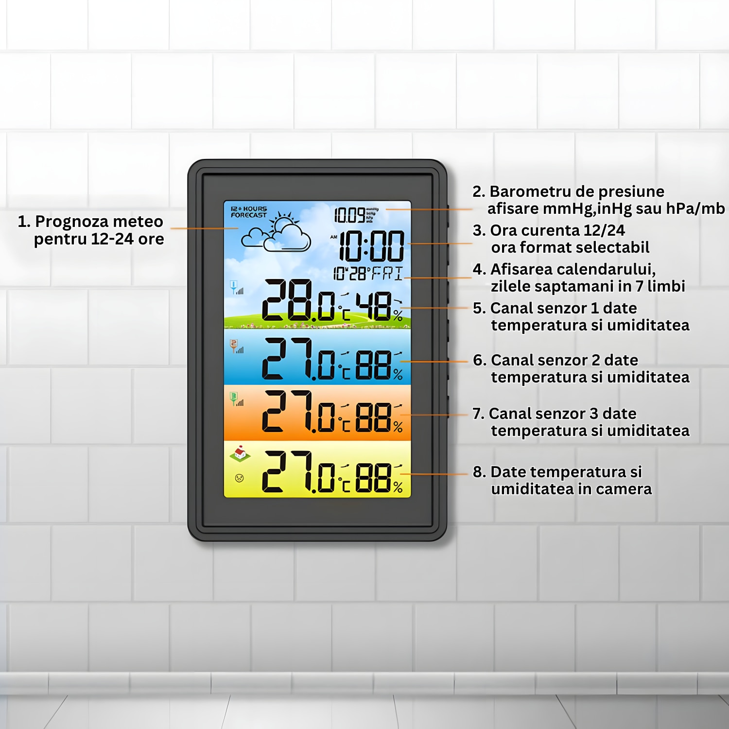 Statie Meteo fara fir cu 3 senzori externi wireless ACV Premium ...
