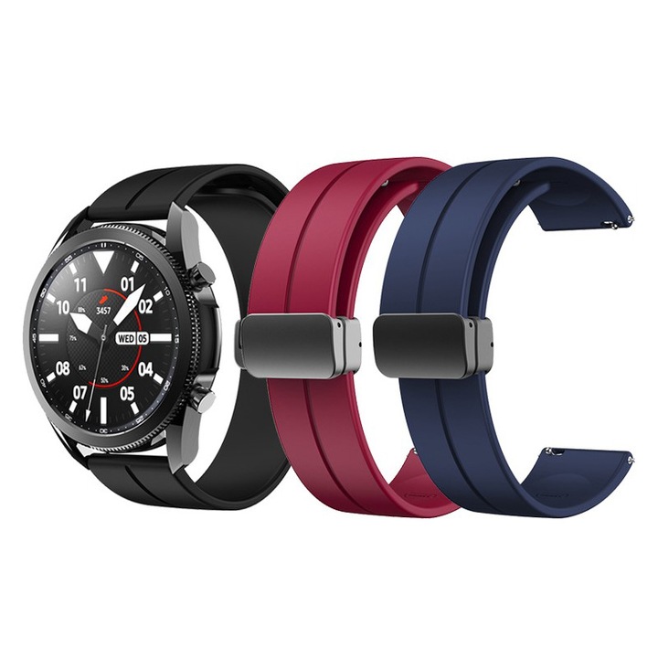 Set 3 Curele de ceas din silicon cu inchidere pliabila magnetica ...