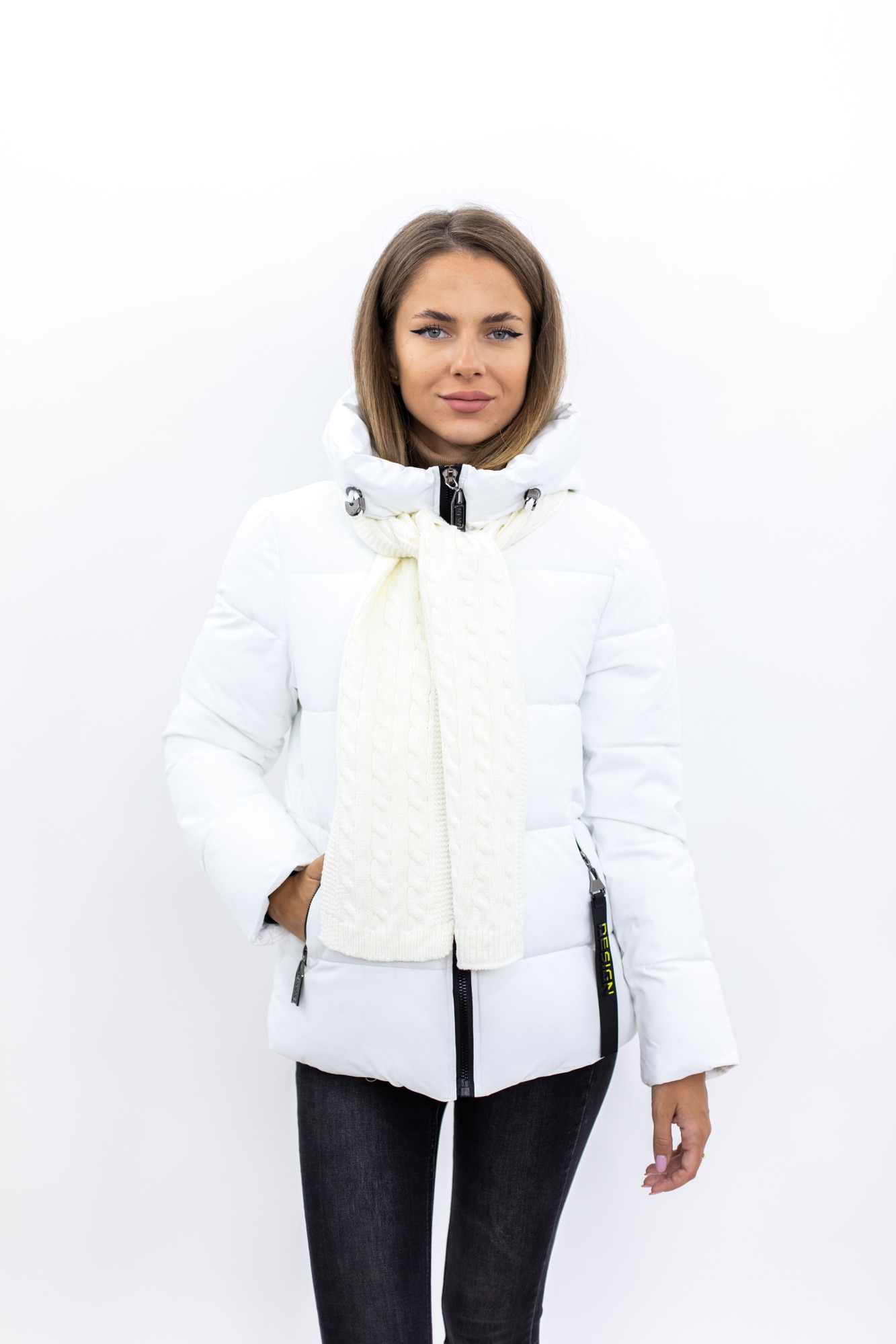 Geaca dama cu fular 2301, Alb, M - eMAG.ro