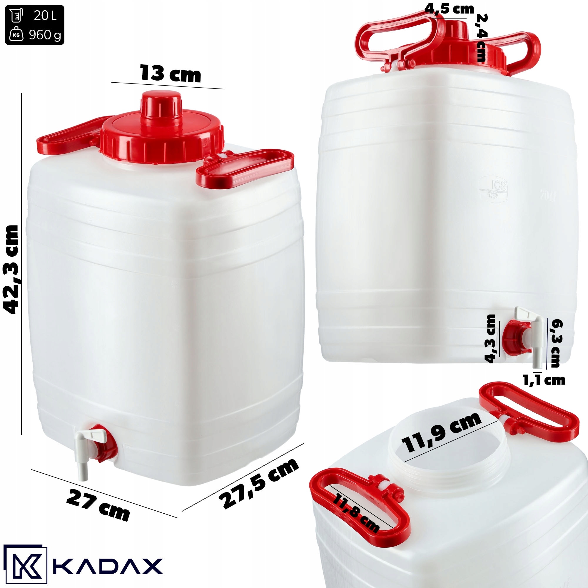 Butoi apa, Kadax, Plastic, 20 L, Rosu/Alb - eMAG.ro