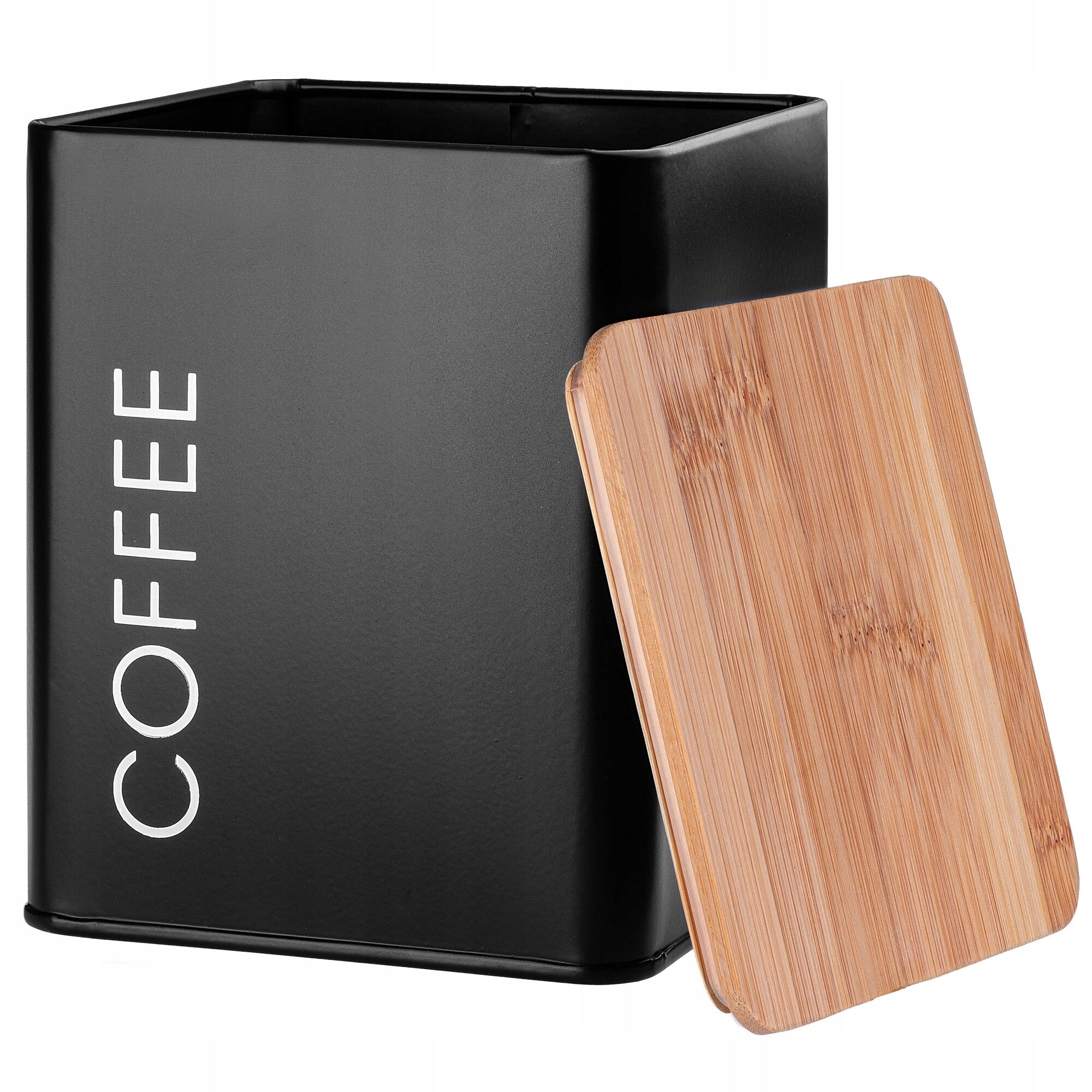 Recipient pentru cafea, Kadax, Otel/Bambus, 11.5 x 11.5 x 14 cm, Negru ...