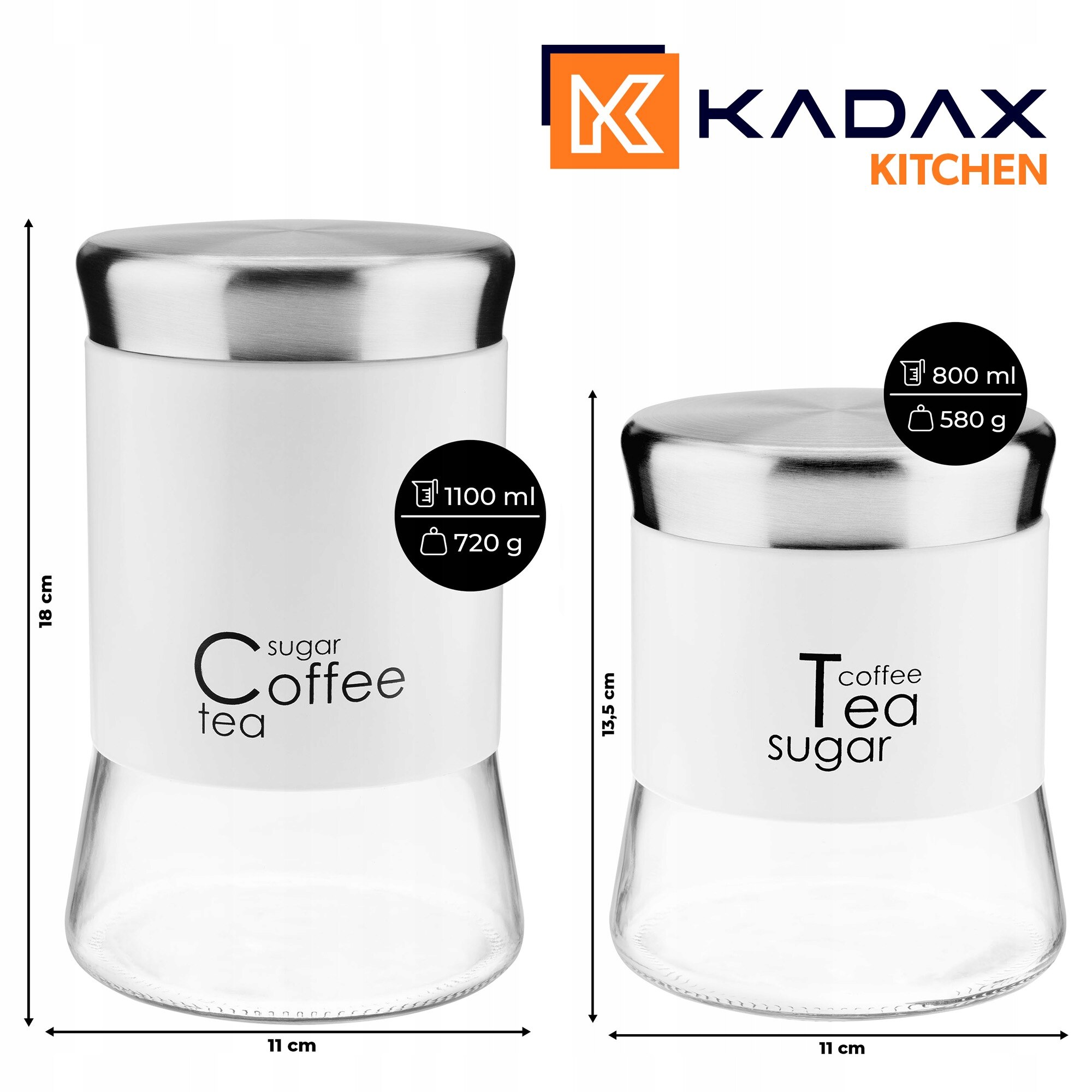 Set 2 recipiente de bucatarie, Kadax, Sticla/Inox, 750 ml, 11 x 13.5 cm ...