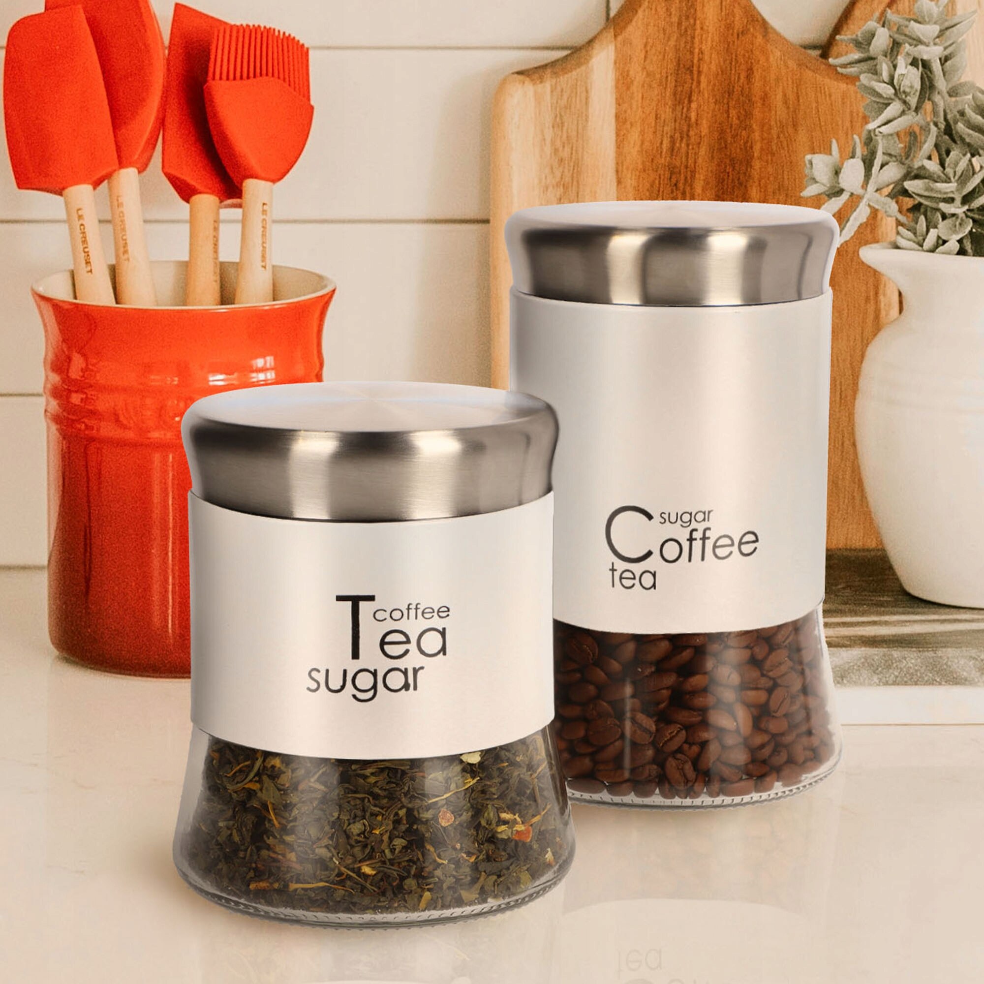 Set 2 recipiente de bucatarie, Kadax, Sticla/Inox, 750 ml, 11 x 13.5 cm ...