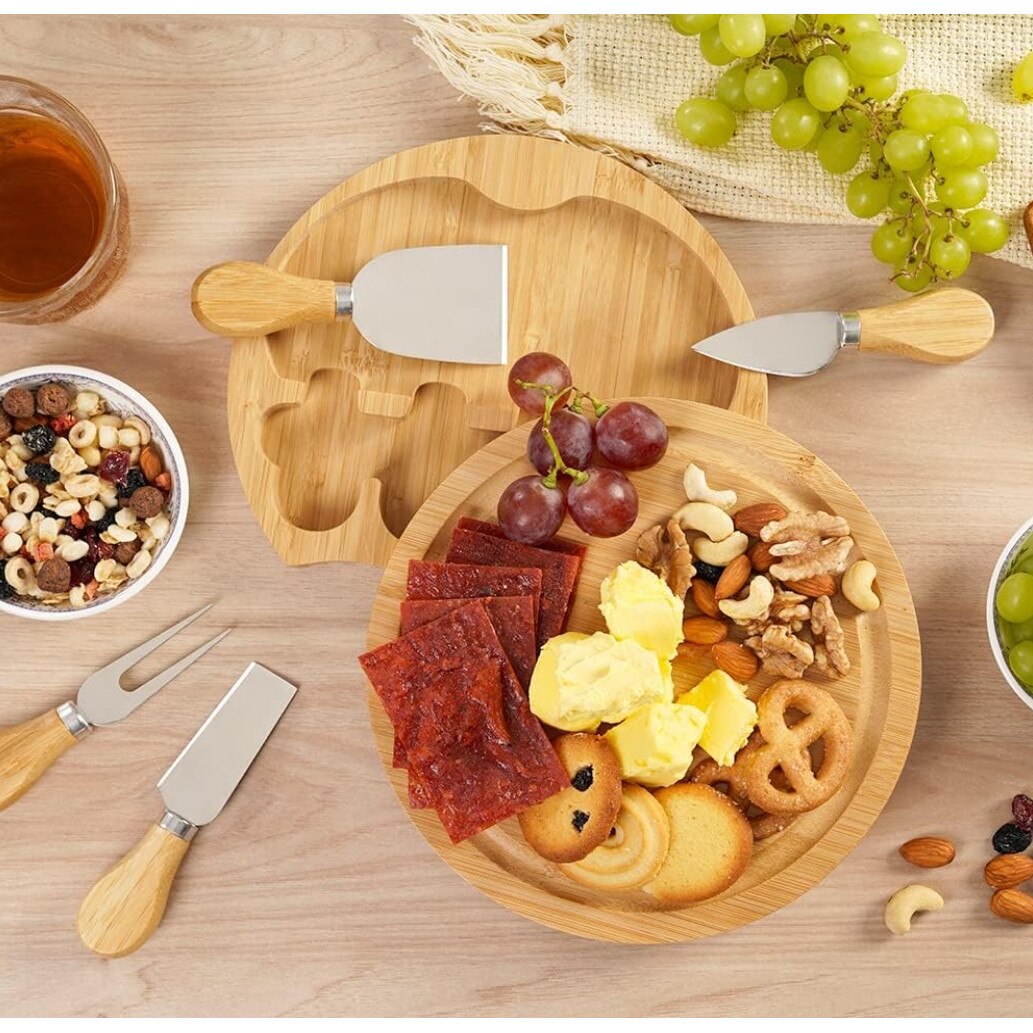 Set tabla si cutite din bambus pentru branza, Maro - eMAG.ro