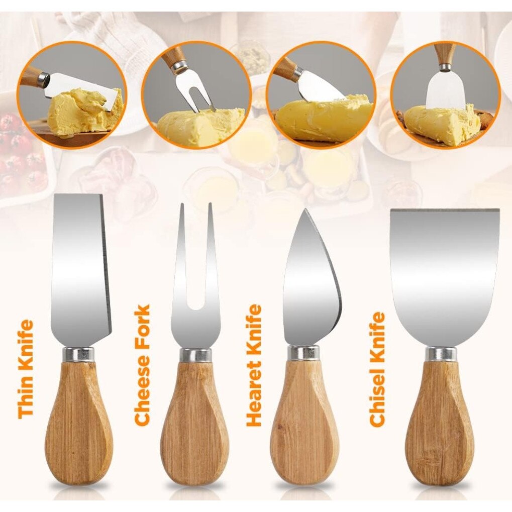 Set tabla si cutite din bambus pentru branza, Maro - eMAG.ro