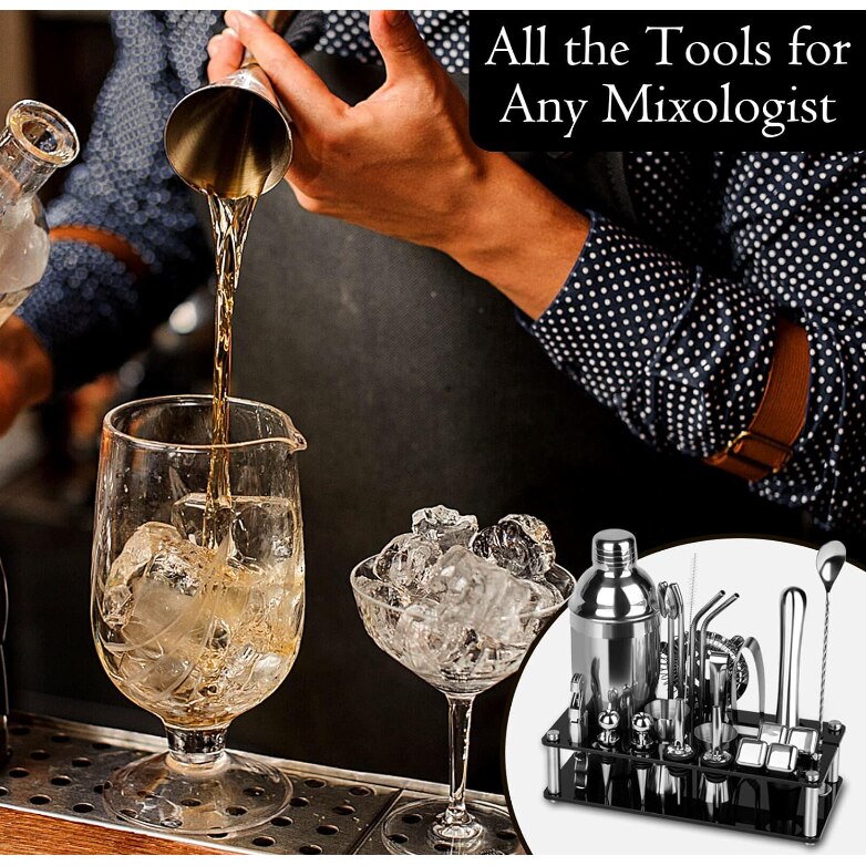 Set cocktail shaker 23 piese, set barman, 750 ml, inox, argintiu - eMAG.ro