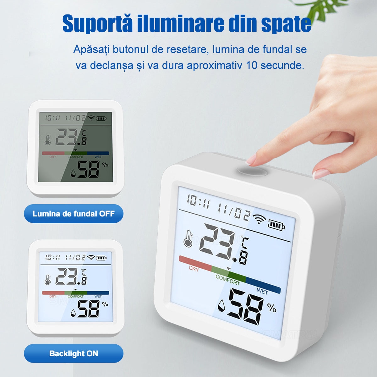 Senzor temperatura/umiditate, XinXu, Wi-Fi, APP Telecomanda, Compatibil ...