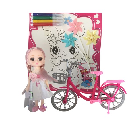 Set creativ pentru colorat, cu papusa si bicicleta, Plastic, Multicolor ...