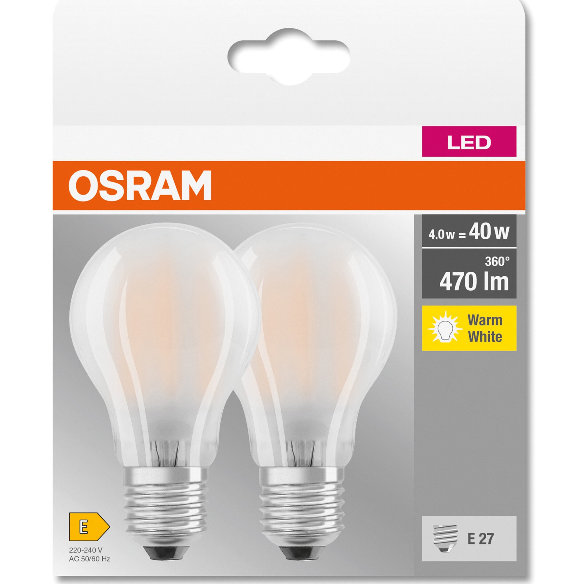 Комплект 2 крушки Led Osram Glass Frosted E27 4w 40w 470 лумена