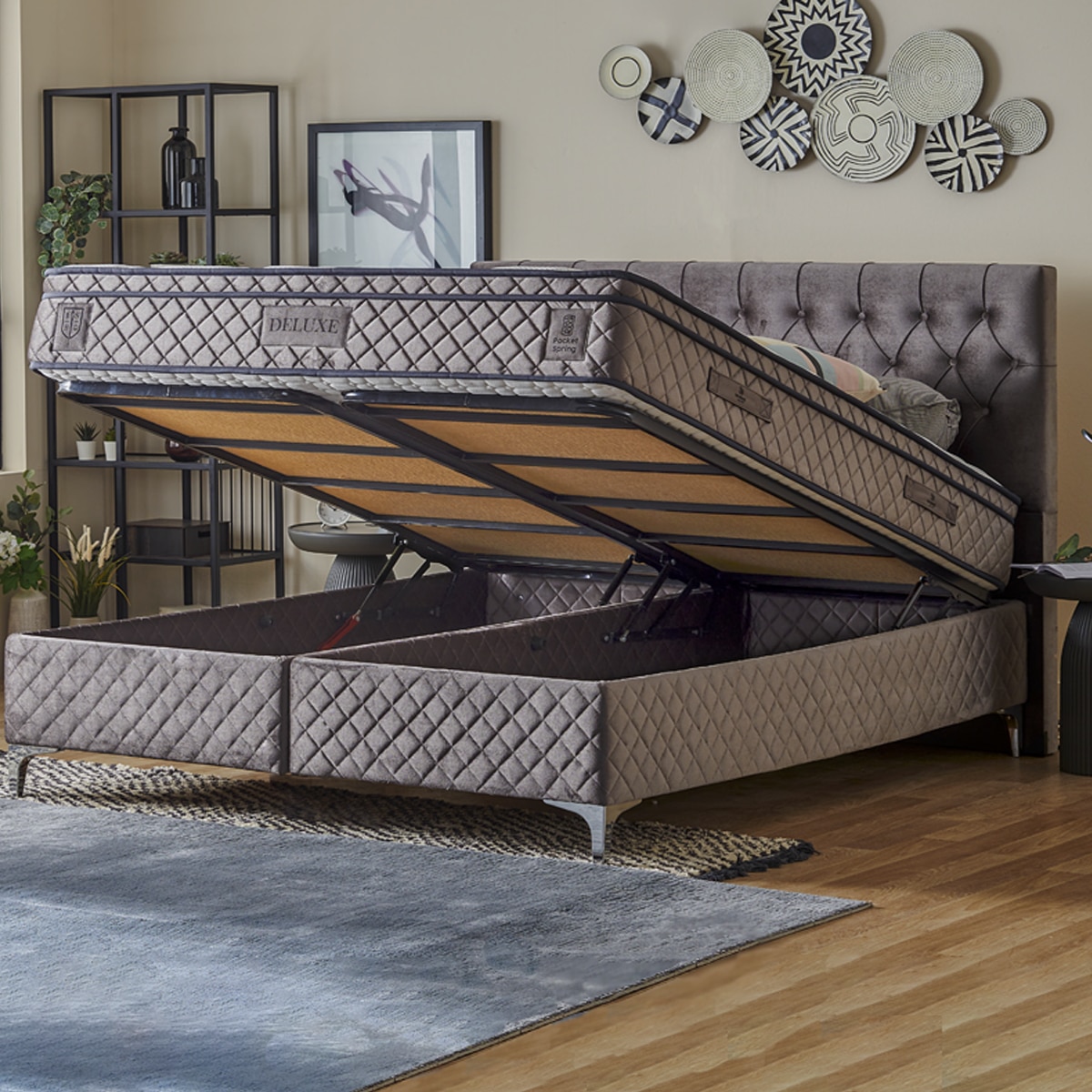 Pat tapitat Deluxe 160x200 - eMAG.ro