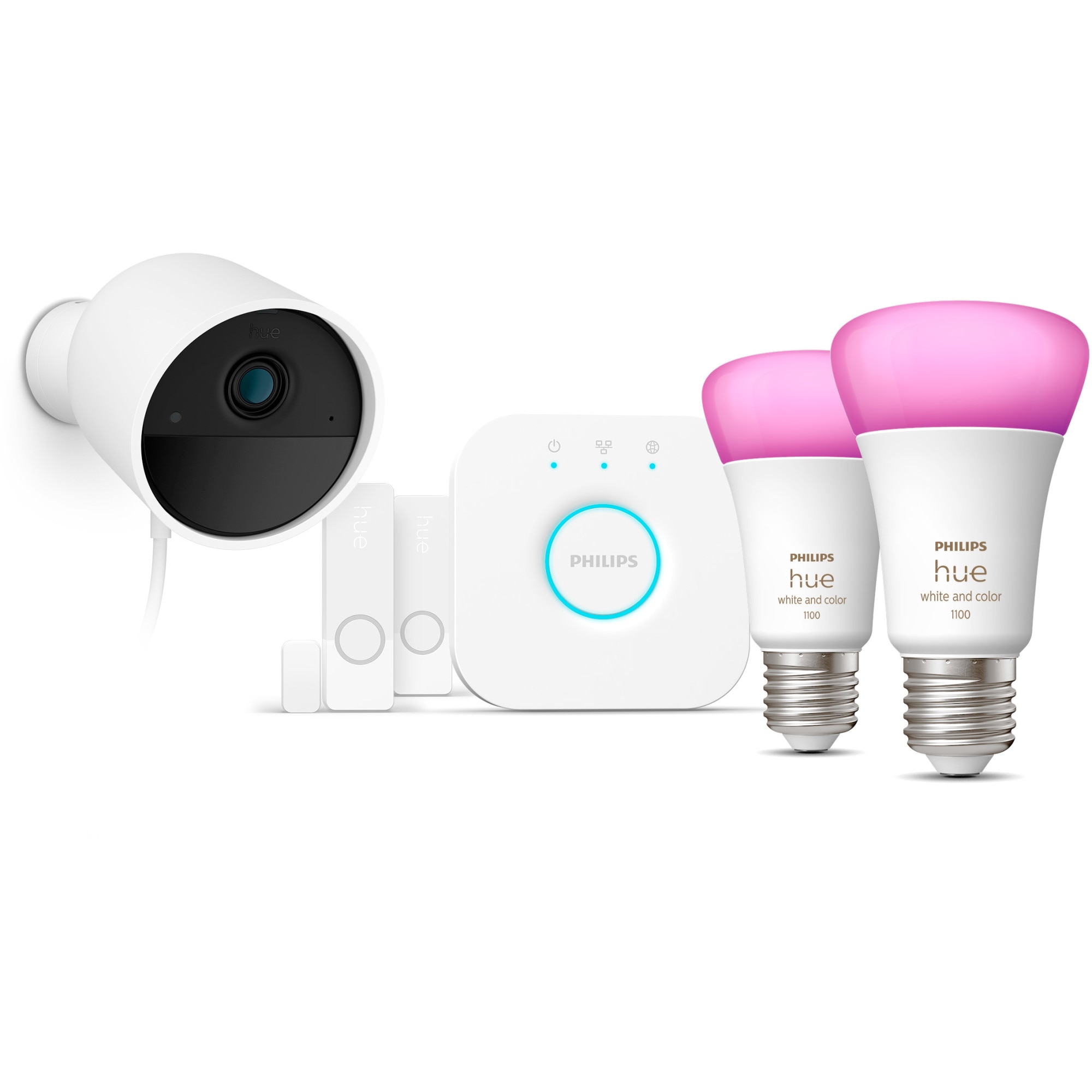 Kit de baza Philips Hue Secure, 2 Becuri LED RGB + Camera supraveghere ...