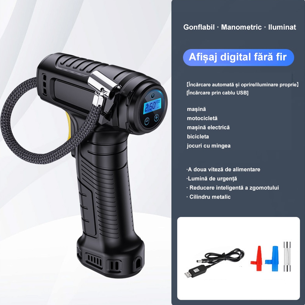 Compresor pentru umflat roti tip pistol, Vaxiuj, Display Digital cu LED ...