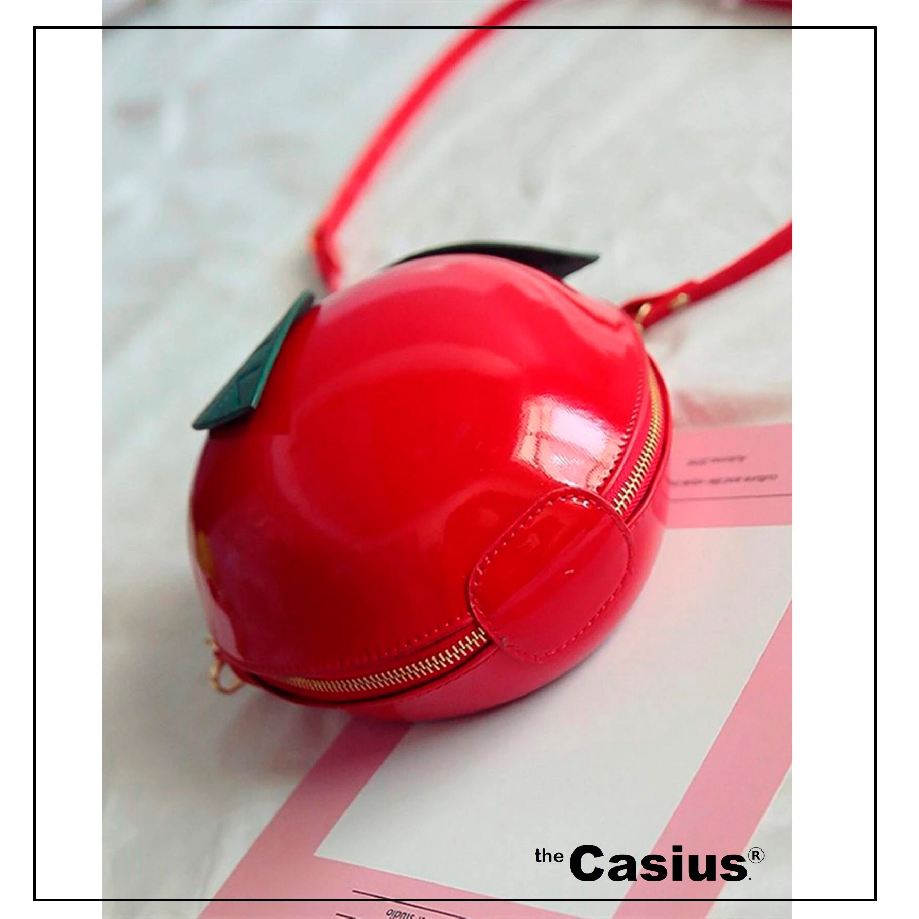 Geanta mini cu design de Mar cu frunze, curea 120 cm, culoarea rosu ...