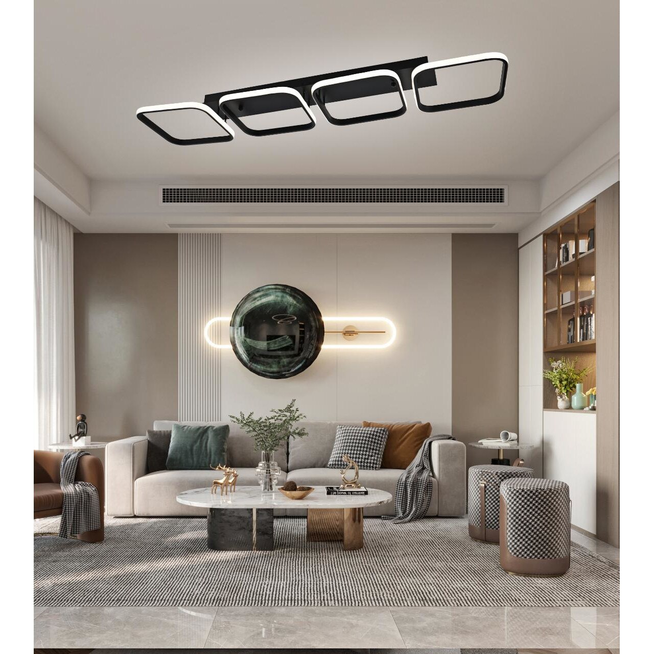 Lustra LED dimabila cu telecomanda 3 tipuri de lumina, 96W, neagra, 4 ...