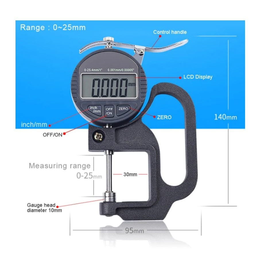 Micrometru digital profesional de masurare a grosimii 0-12,7 mm - eMAG.ro