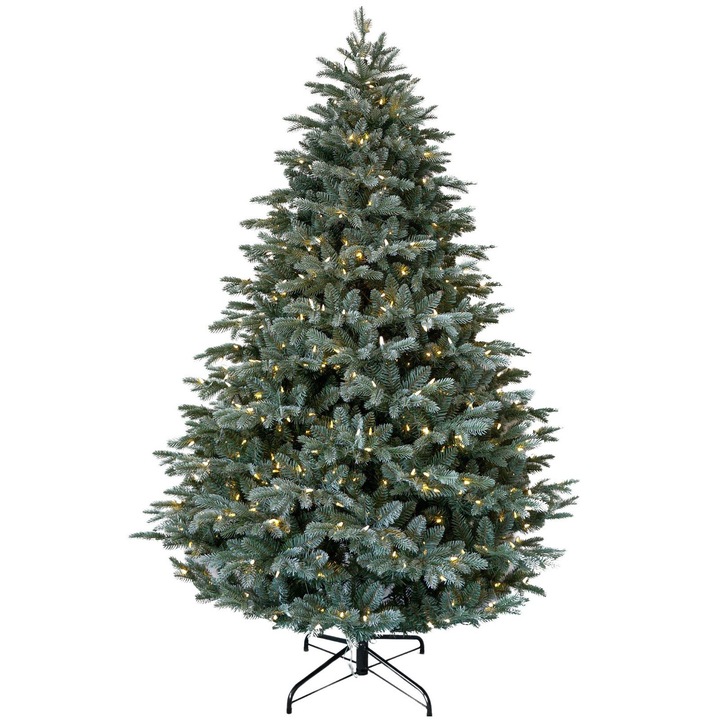 Brad artificial Frosted Mulberry cu aspect inghetat si lumini, PE, 228 ...