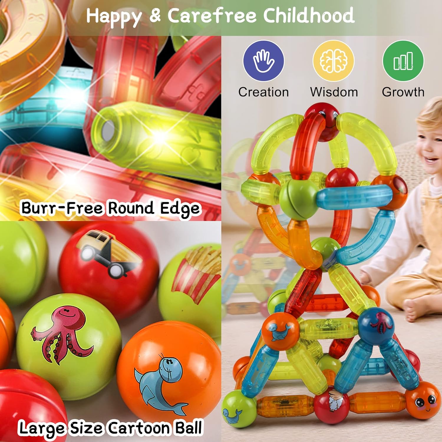 Set Interactiv Piese Magnetice cu Lumini 3D de Construit Educational si ...