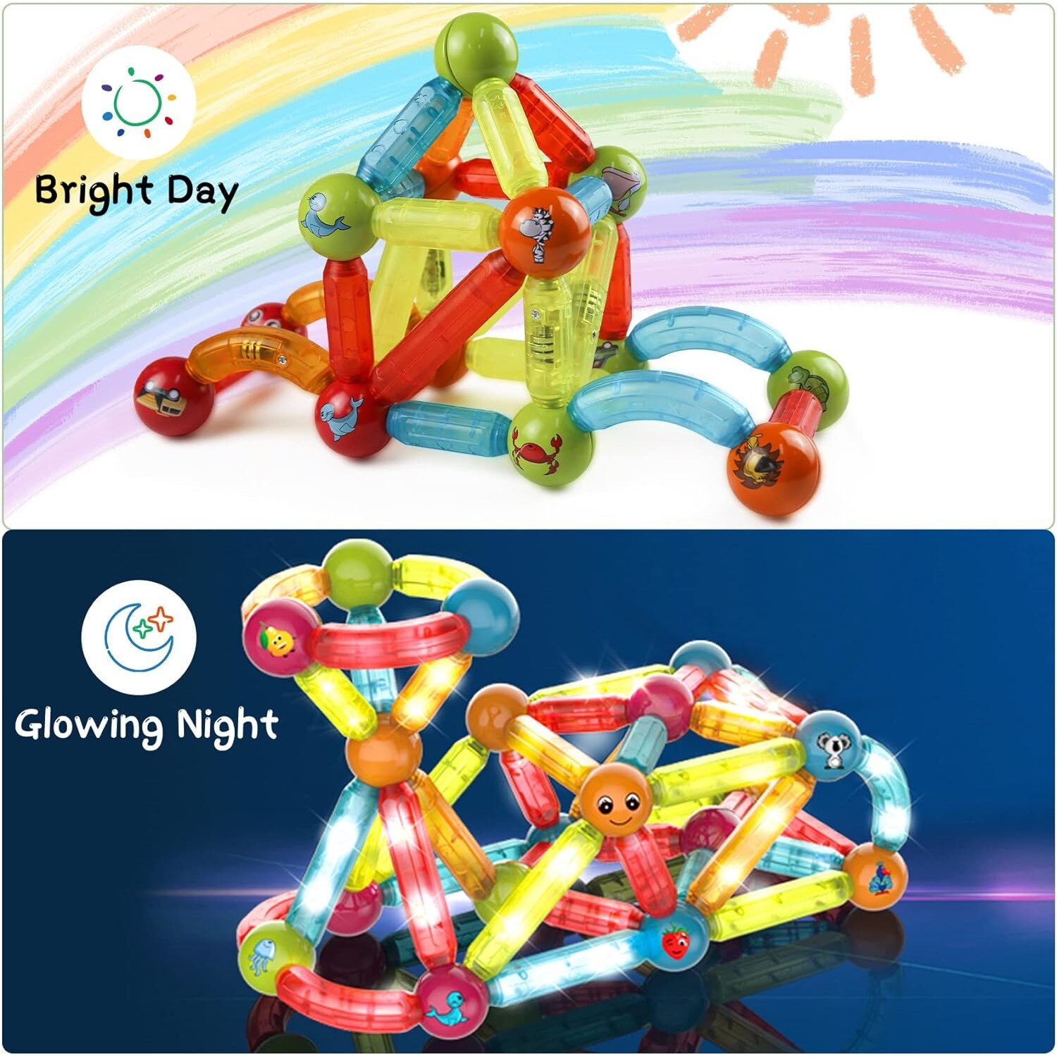 Set Interactiv Piese Magnetice cu Lumini 3D de Construit Educational si ...