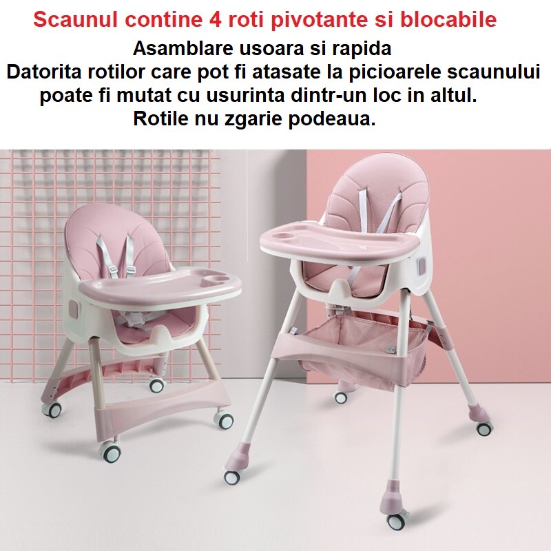 Scaun de masa pentru bebelusi 4 in 1 cu loc de depozitare, inaltime ...