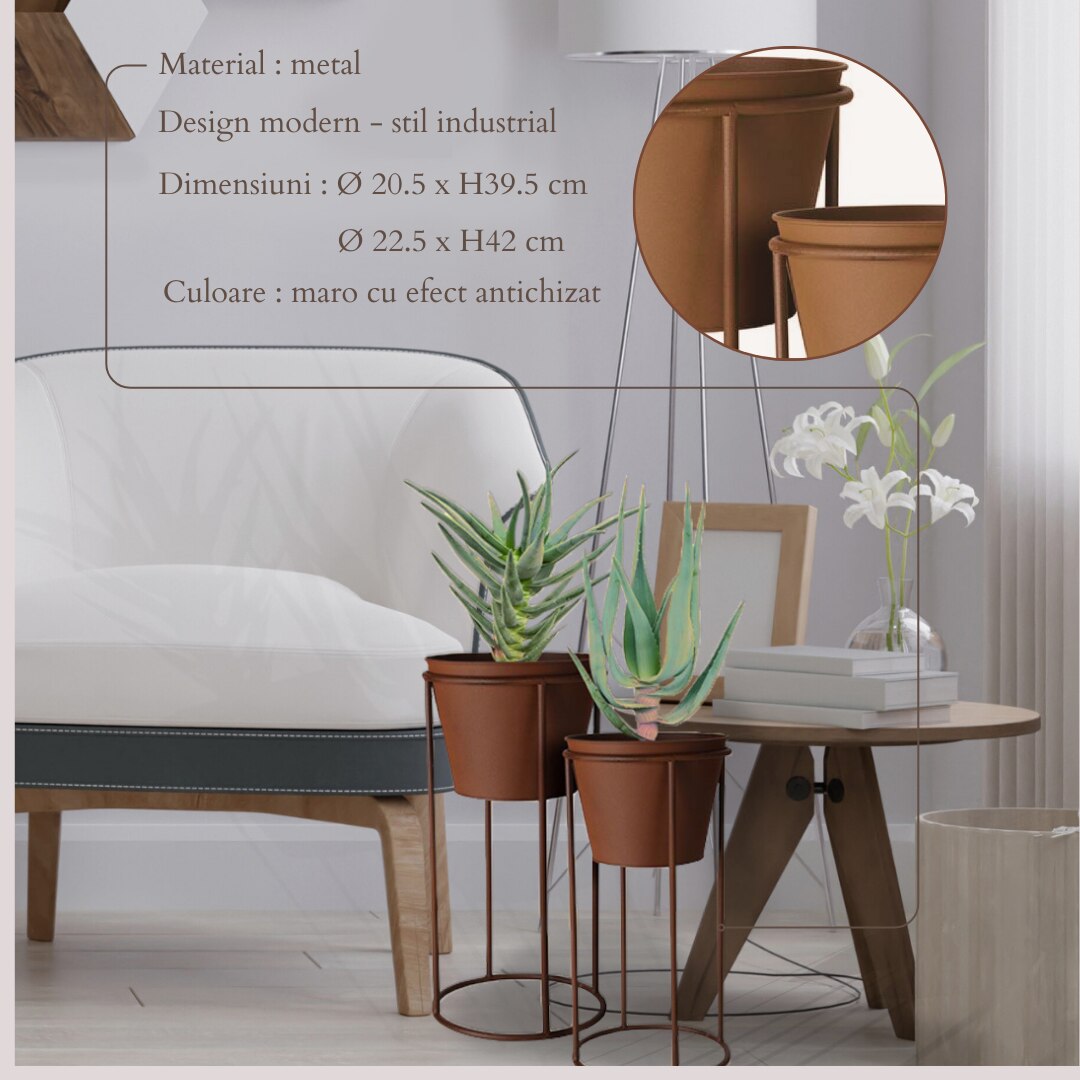 Set doua ghivece decorative, Azay Design, pentru plante si flori, din ...