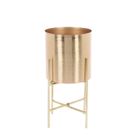 Ghiveci decorativ metalic, Azay Design, auriu satinat, cu suport tip ...