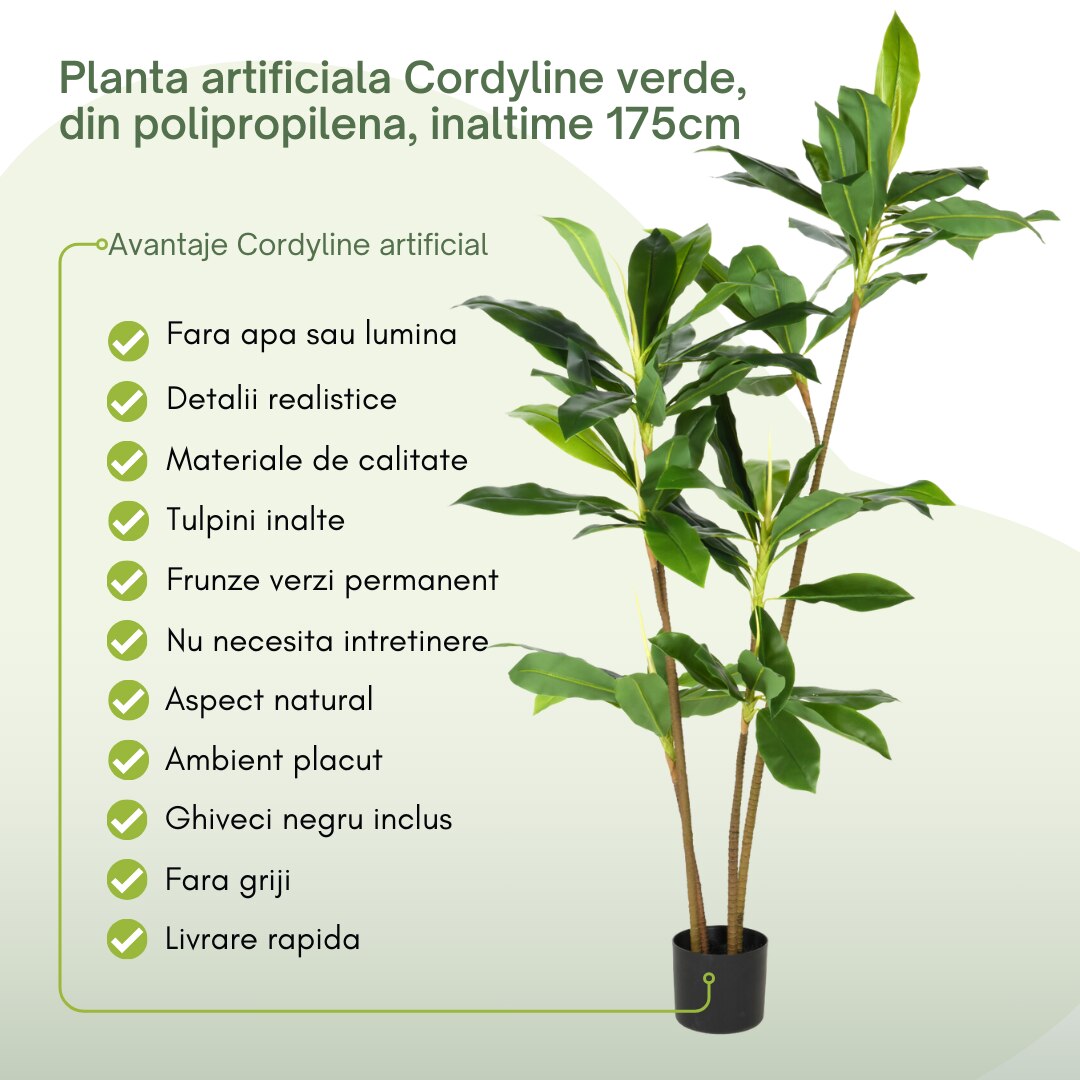 Planta Artificiala Cordyline verde, Azay Design, din polipropilena, cu ...
