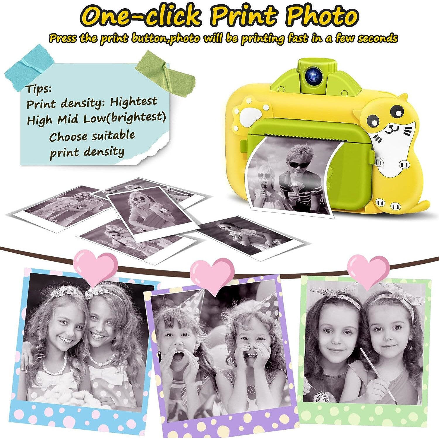Aparat foto instant pentru copii, 36 MP, 1080P HD, ecran 2.4 inch, zoom ...