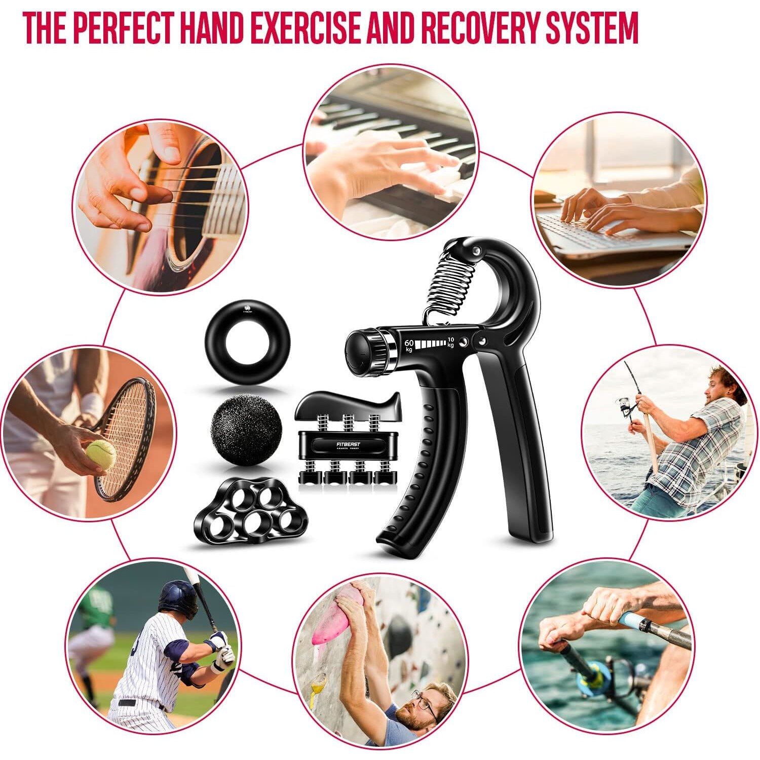 Set flexor cu 5 piese, cu minge de recuperare, inel flexor de cauciuc ...