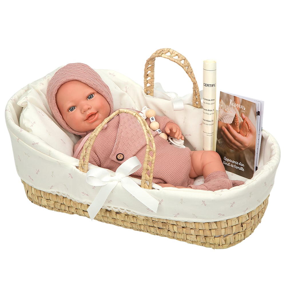Papusa Reborn bebelus realist Arias Avana 45 cm si cos din rachita ...
