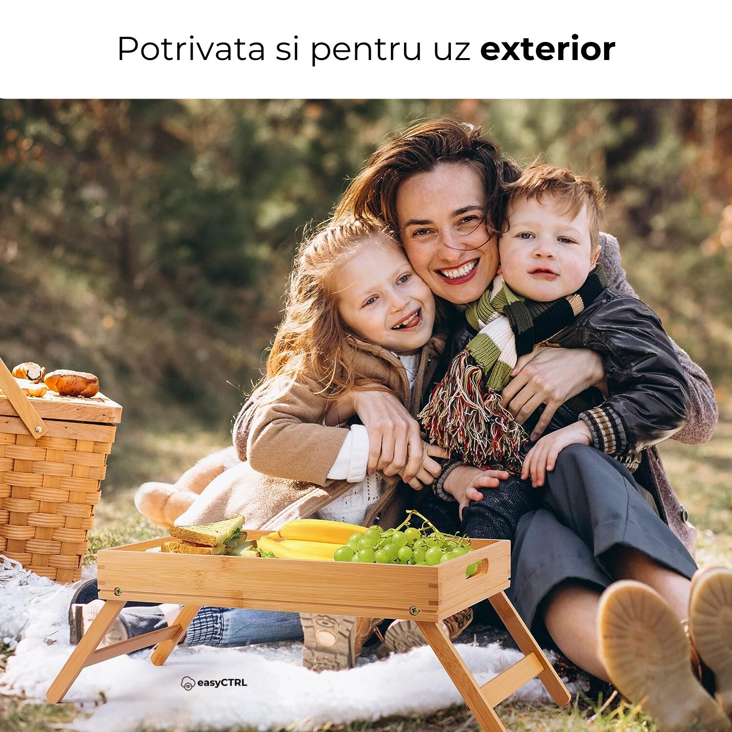 Masuta pliabila pentru servire mic dejun in pat, Bambus, 50 x 30 x 22 ...