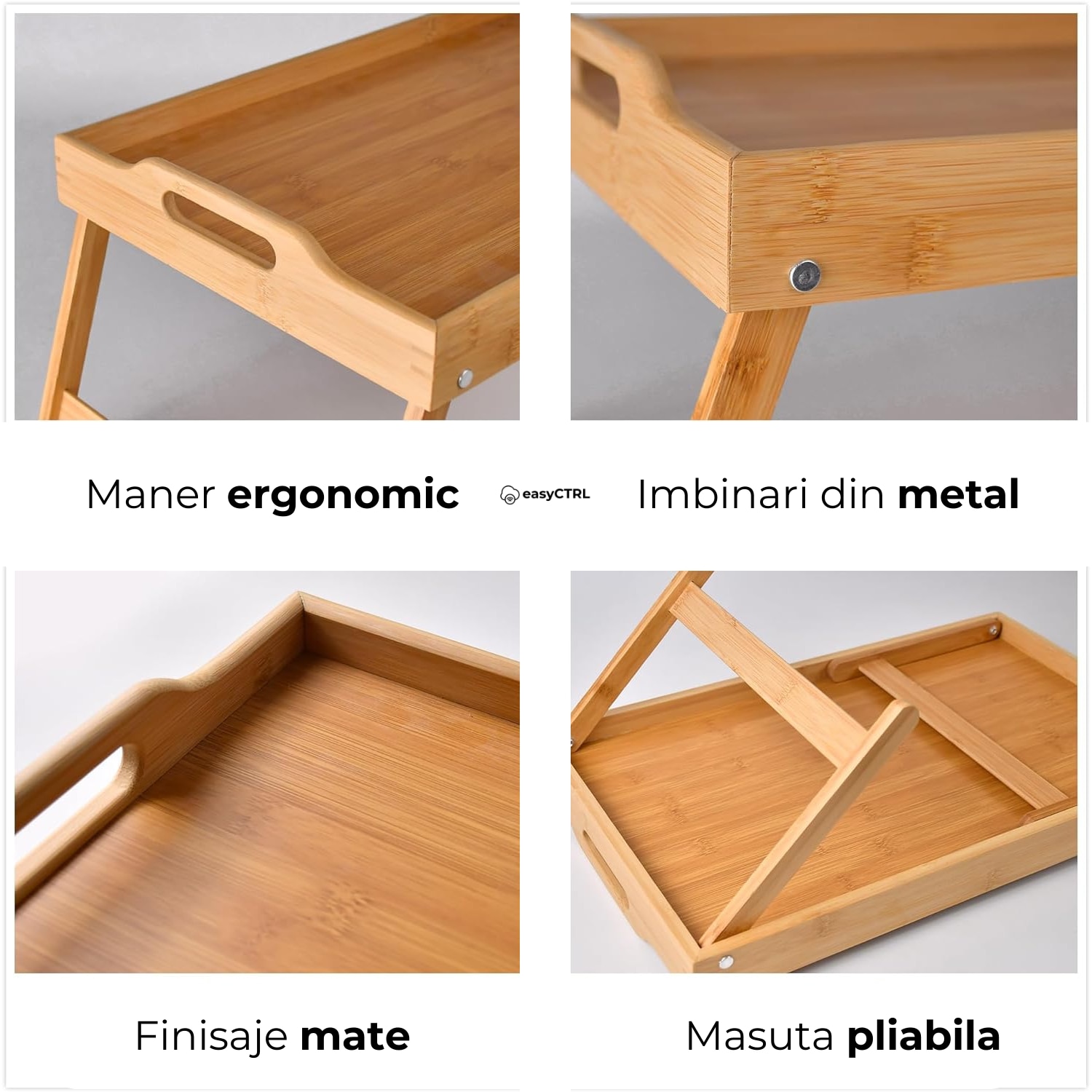 Masuta pliabila pentru servire mic dejun in pat, Bambus, 50 x 30 x 22 ...