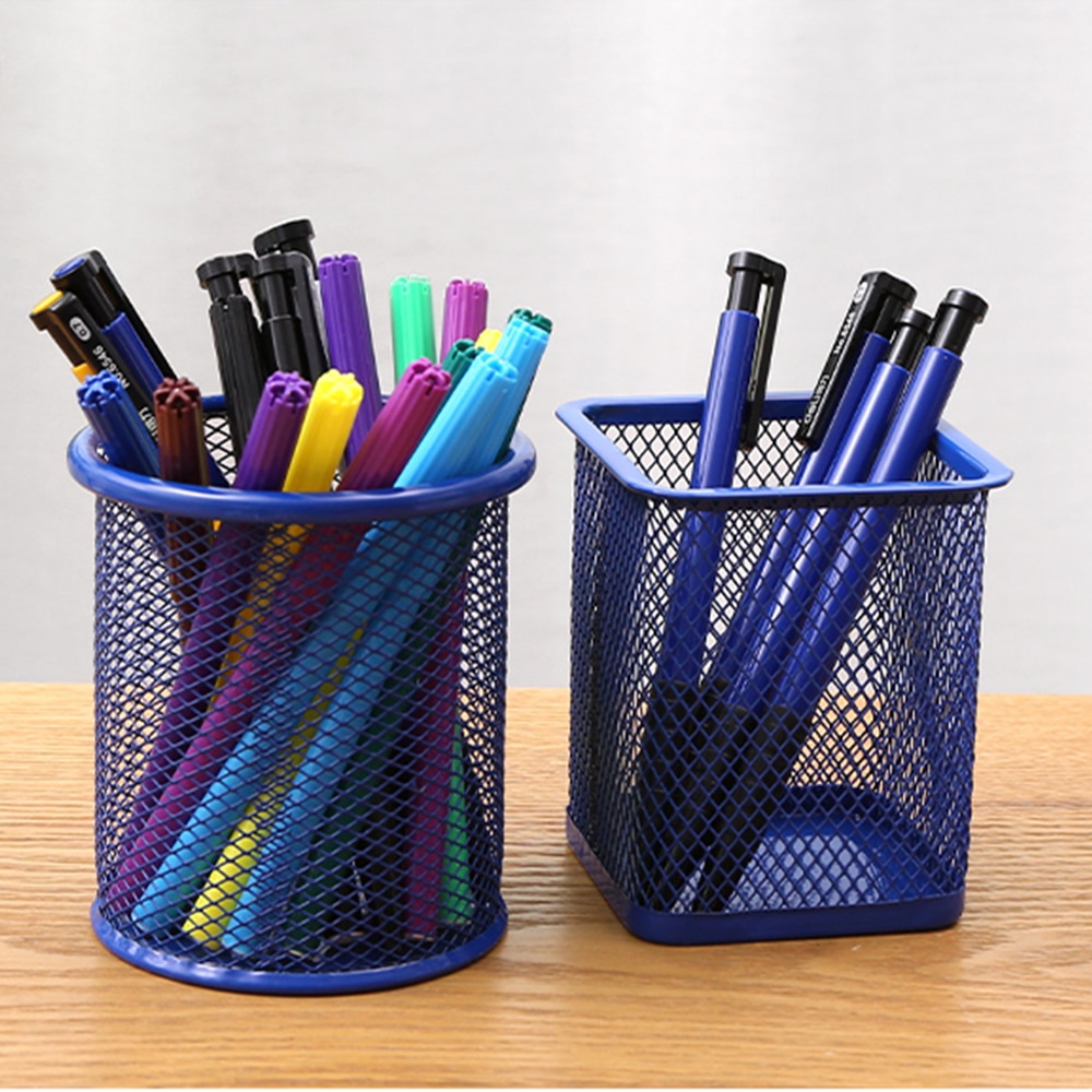 Suport din plasa metalica Vision, SOOYE®, pentru pixuri forma rotunda, 8.5x9.5cm, Albastru - eMAG.ro