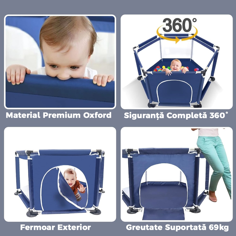 Tarc/Loc de Joaca pentru Copii Teno®, usa cu fermoar exterior, plasa ...