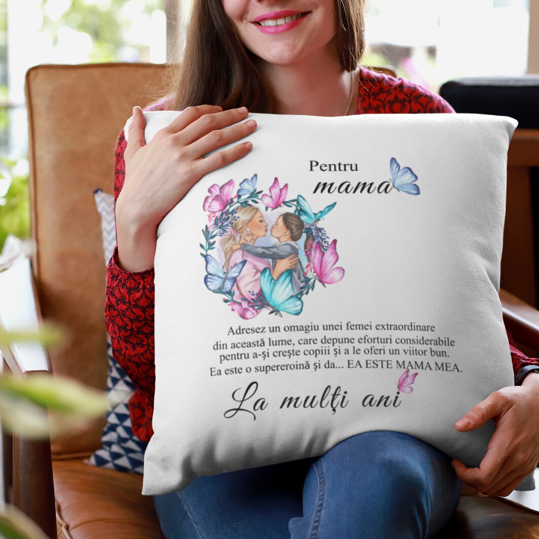 Perna Satin, Alba, 40 x 40 cm, JOYSTOS, Personalizata Cu Mesaj Pentru ...