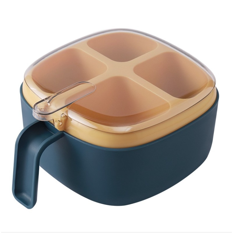 Recipient pentru Condimente, 4 Compartimente, 4 Lingurite din Plastic ...