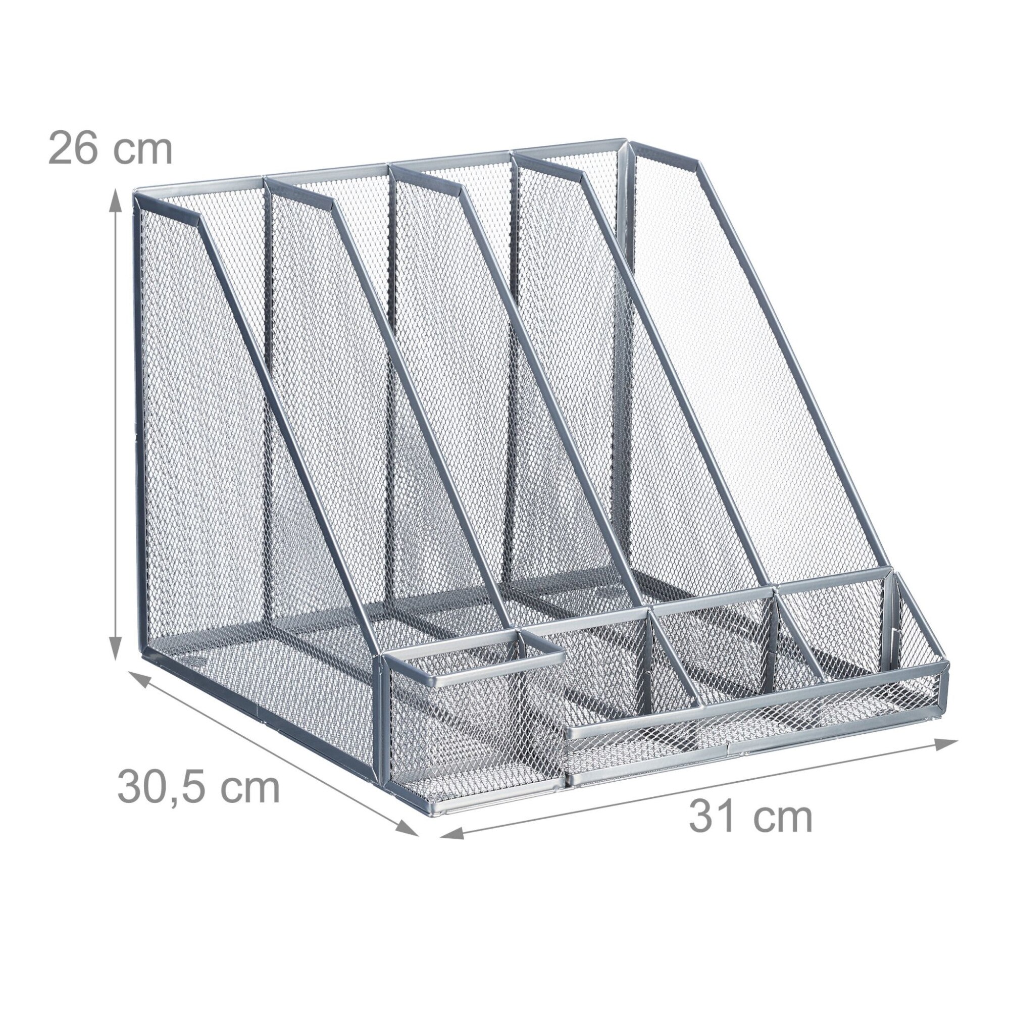 Organizator de birou, 8 compartimente, otel, argintiu, 26 x 31 x 30,5 ...